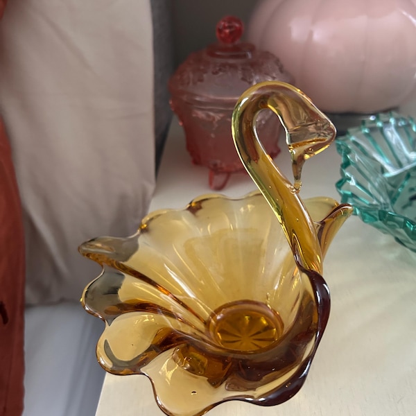 Vintage Amber Decanter & Glass Set Tiara Sandwich Sunflower Pattern ...