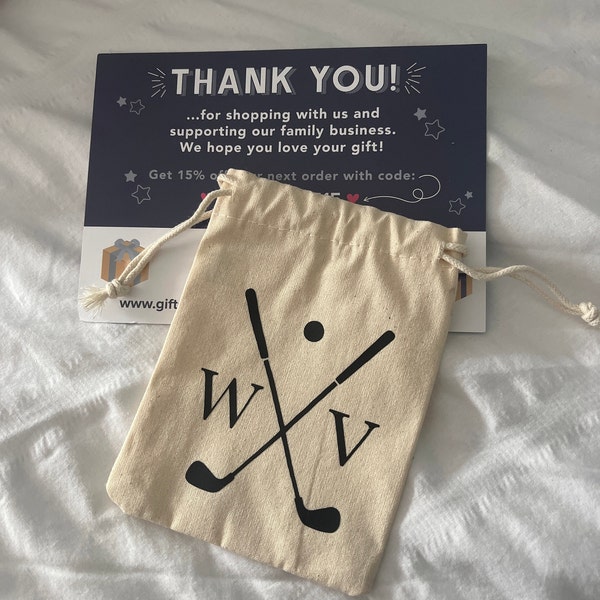Personalised Golf Tee’s in a Drawstring Bag, Golf Tee Bag, Initials ...