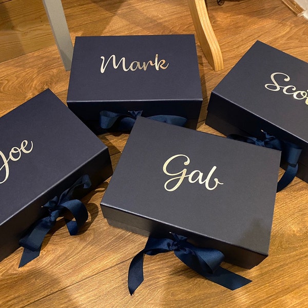 Navy Gift Box With Ribbon - Navy Blue Bridesmaid Proposal Box - Medium ...