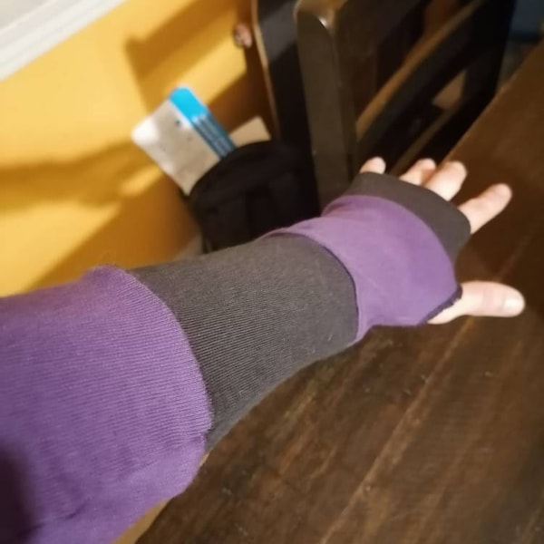 Long Striped Gloves Purple Hand Warmers Black Armwarmers Patchwork Arm ...