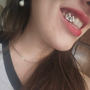 10K Gold Custom Grillz Two Front Teeth Real Solid Gold Double Cap Teeth ...