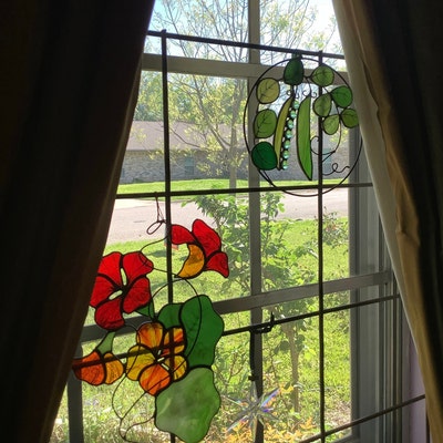 Rose Flower Stained Glass Suncatcher Floral Stain Glass Window Hanging ...