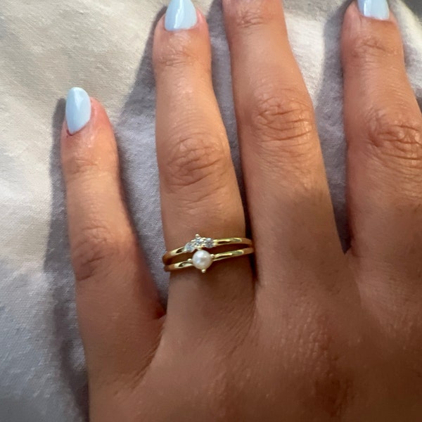 Pearl Ring Set Dainty Pearl Ring Gold Pearl Ring Stacking Ring Simple ...