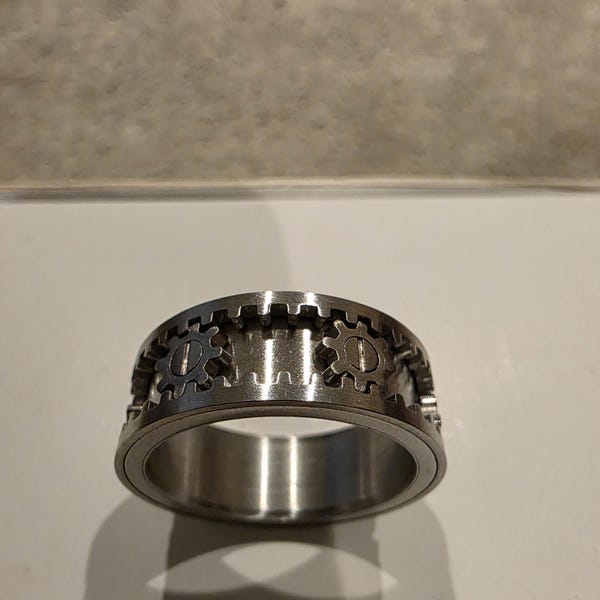 Silver Gear Spinner Ring - Stainless Steel Men's Gear Ring, Gearhead ...