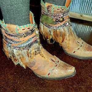 Boho Feather Cuffs With Buckles, Vintage Ankle Wrap, Hippie Boot Belt ...