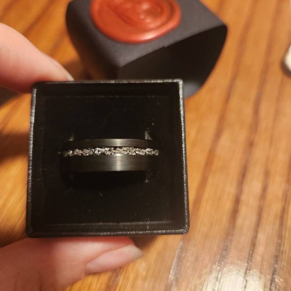 8mm Black Meteorite Brushed Wedding Ring | Black Obsidian Sandblasted ...