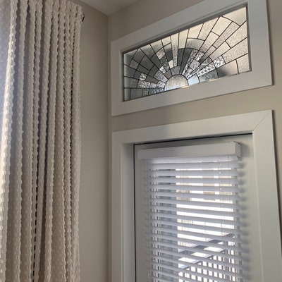 Beveled Stained Glass Window Panel Geometric Clear Blue Tiara Plate ...