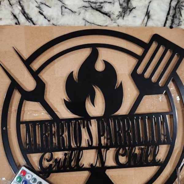 Custom BBQ Grill Metal Sign, LED Light, Smoker Wall Art - Etsy