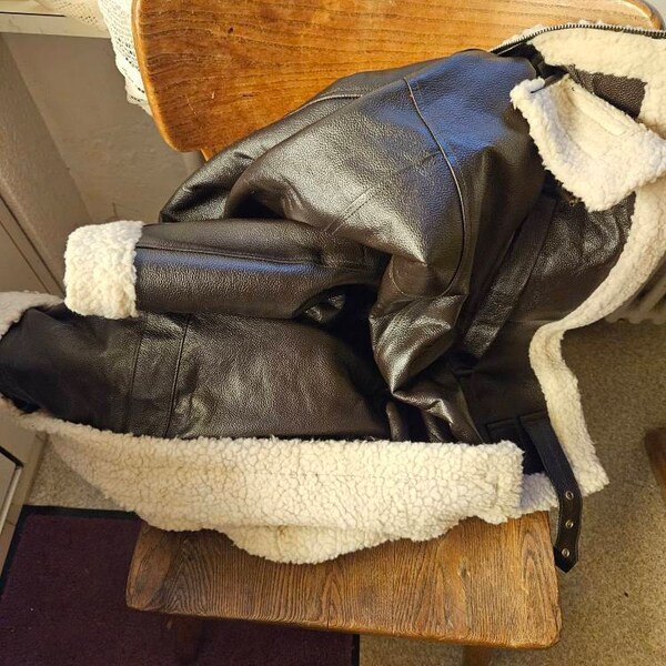 Handmade B3 RAF Brown Mens Bomber Flying Aviator Real Shearling Leather ...