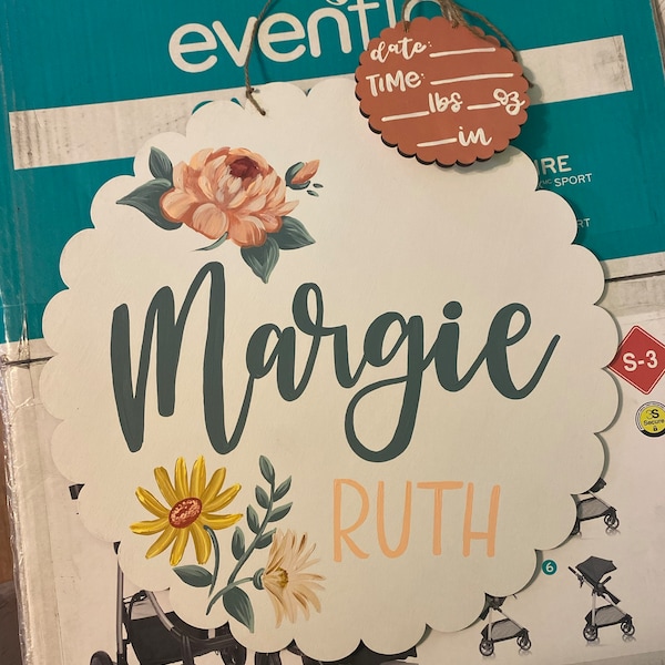 Boho Floral Hospital Door Hanger, Baby Girl Door Hanger, Scallop Edge ...