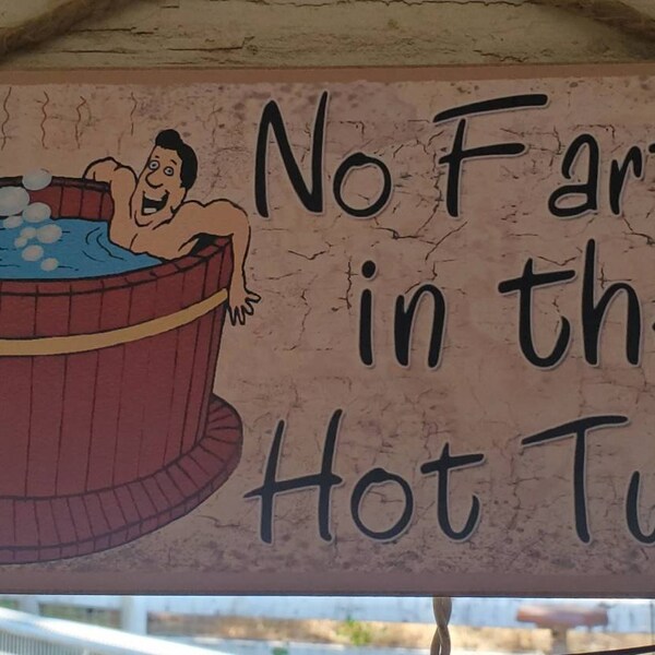 No FARTIN' in the Hot Tub 9"x12" Rustic Metal Door Wreath SIGN Tiki Bar ...