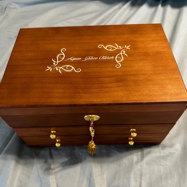 Glass Custom Carved Walnut Jewelry Box Double Layer Jewelry Organizer ...