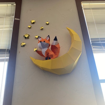 DIY Fox Moon 3D Papercraft SVG, PDF Template for Creating 3D Fox Pick ...