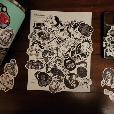 100 Cool Black and White Goth Laptop Stickers Dark Skull Tattoo Decals ...