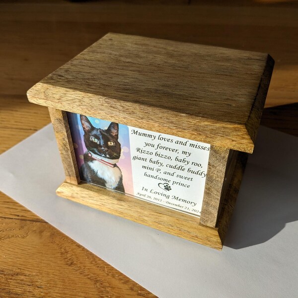 Personalized Pet Urn With Photo, Mango Wood Dog/cat Memorial Box - Etsy