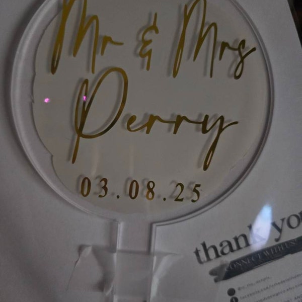 Acrylic Wedding Cake Topper, Perspex Acrylic Cake Topper, Personalised ...