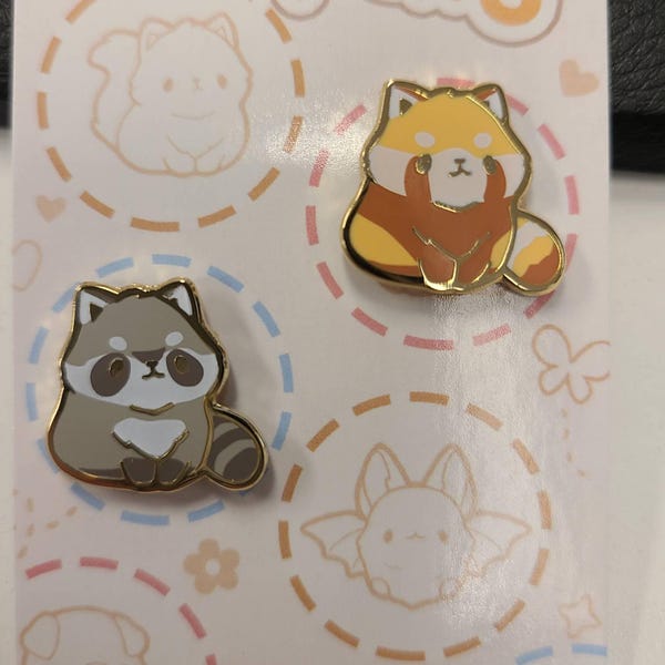 Red Panda & Raccoon 0.65" | Tiny Pals Mini Enamel Pins | Cute Animal ...