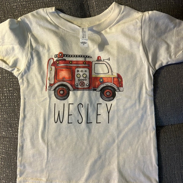 Personalized Fire Truck Toddler Shirt - Cute Custom Name Firefighter ...