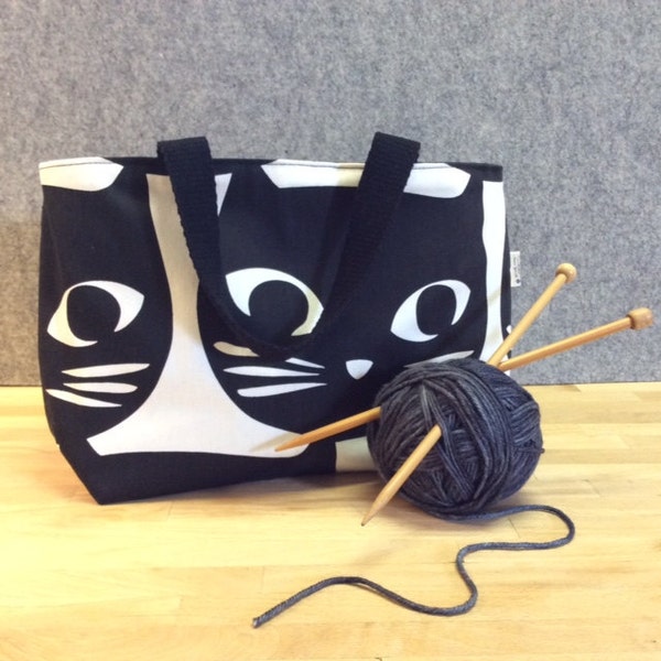 Handmade Black Cat Tote Bag: Japanese Style Cotton Twill - Etsy