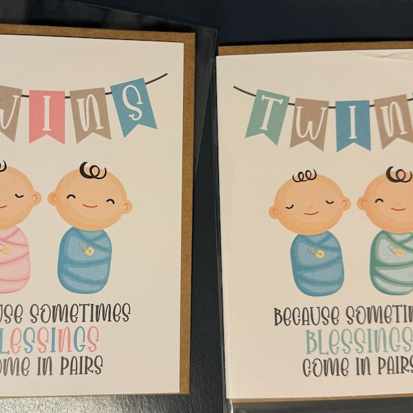 Twins Baby Card, Twins Card for Twins Boy & Girl Twins, Blessings Come ...
