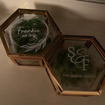 Hexagon Glass Ring Box With Moss Gold or Rose Gold Personalized Ring ...