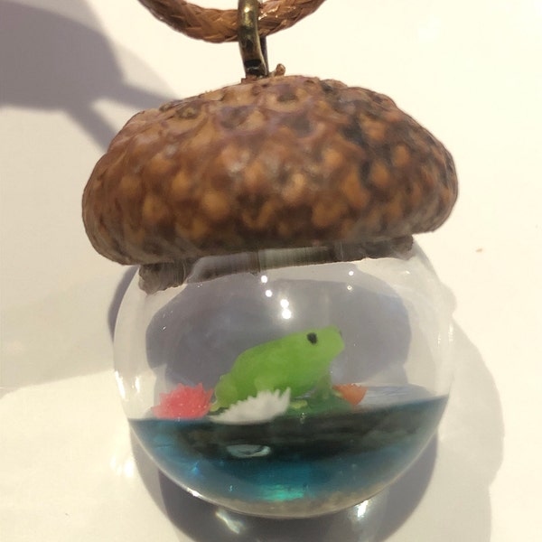 Acorn Necklace With Mushroom Frog, Resin Jewelry, Acorn Pendant, Wood ...