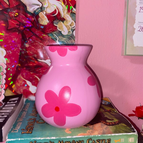 Retro Flower Hand Painted Ceramic Vase, 60s 70s Home Decor, Seamless ...