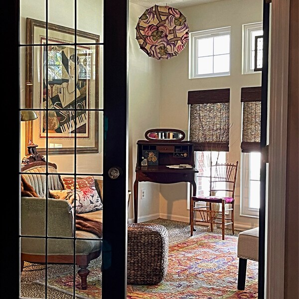 Antique FRENCH WALLPAPER Beige Background, Stylized Blue Flowers in Art ...