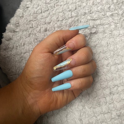 Baby Blue Press on Nails Matte Blue False Nails Blue Fake - Etsy UK