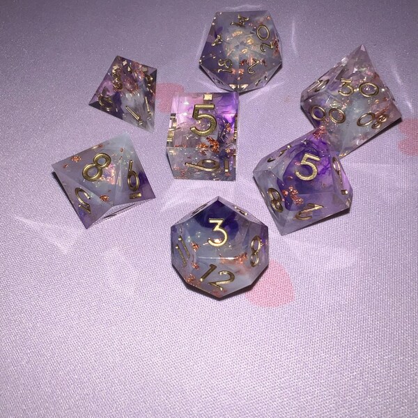 Light Purple DND Dice Set, Resin Sharp Edge Dice Set, D&D Dice Set for ...