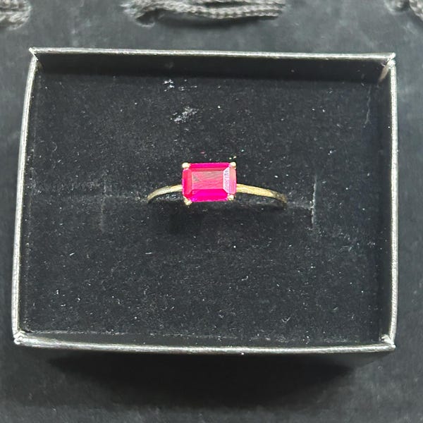 14K Solid Gold Ruby Ring, Oval Cut Half Eternity Ruby Ring, Stackable ...