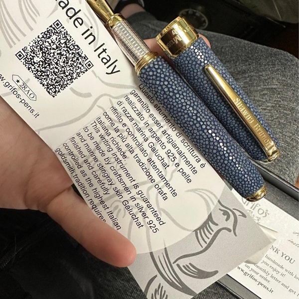 Rollerball Pen Genuine Stingray Leather Green Color Sterling Silver ...