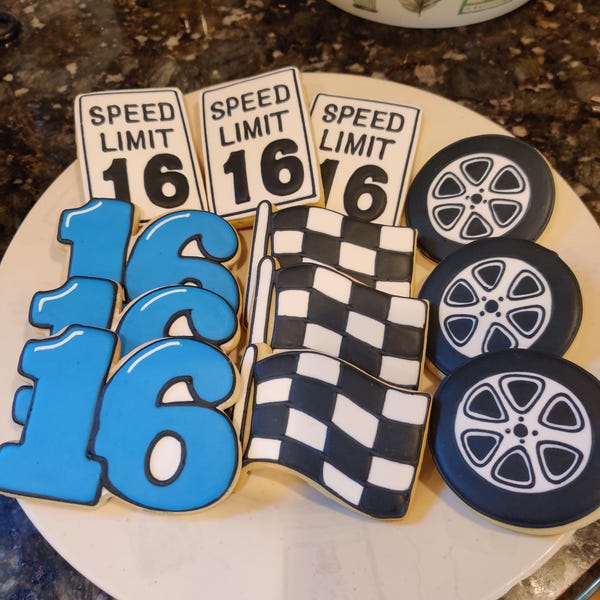 Car Theme Cookie Favors, Racing Theme Cookies for Birthday, Cute Race ...