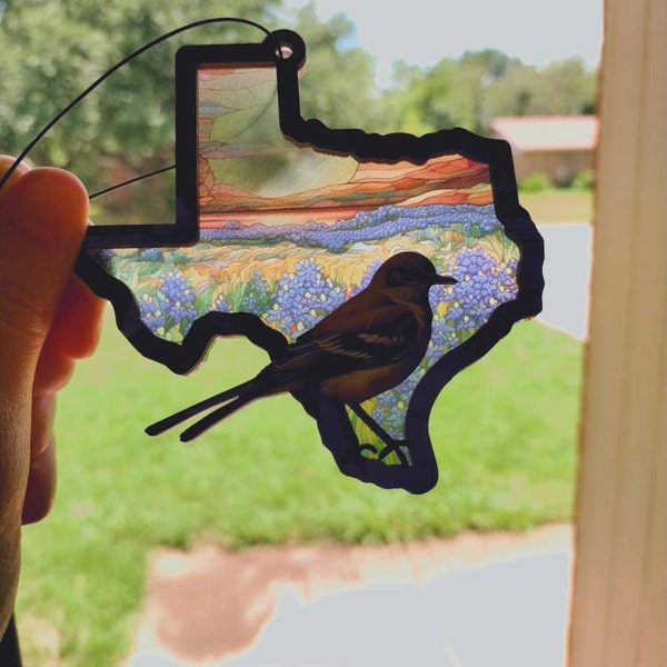 Texas Suncatcher Ornament, Texas Stained Ornament, Northern Mockingbird ...