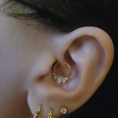 Silver Daith Earring, 925 Sterling Silver Daith Jewelry, CZ Gold ...