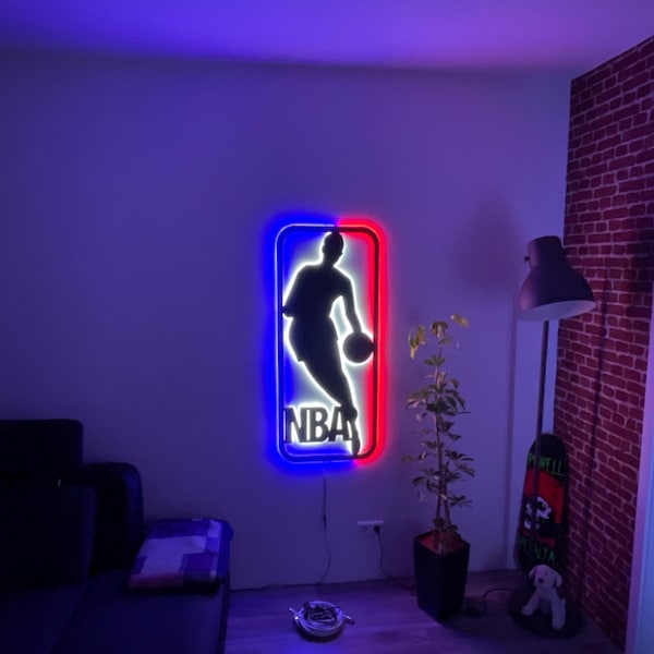 NBA Basketball Led Sign Gift for Boyfriend Game Room Decor, Wood Wall ...