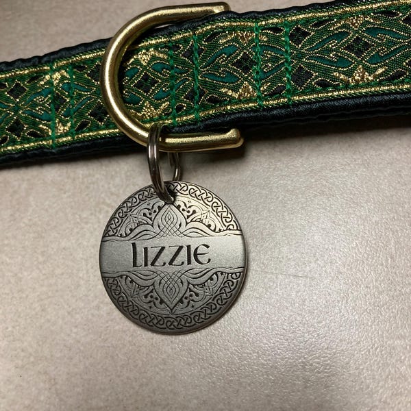 Personalized Pet Tag - Elven Scrollwork With Celtic Border - Custom Dog ...