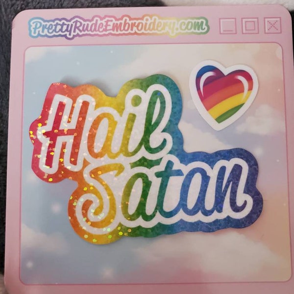 Holographic 90s Nostalgia Inspired Hail Satan Vinyl Sticker, Die Cut ...