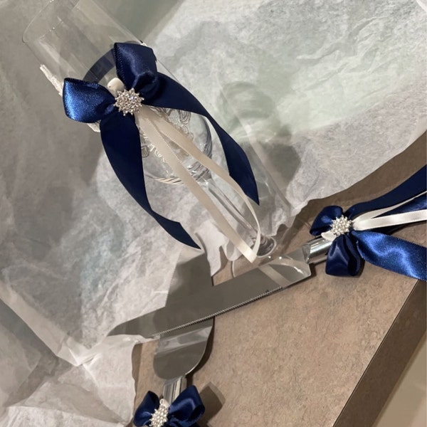 Cake Serving Set Navy Blue Wedding Cake Server and Knife Set Blue ...