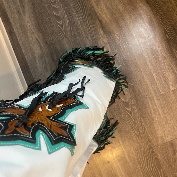 Hand-tooled Leather Rodeo Chaps | Custom Western Chaps | Fringe Bull ...