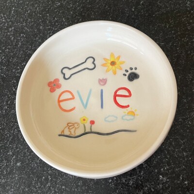 Custom Cute and Cheerful Pet Plate, 2 to 3 Designs, Handmade Pottery ...
