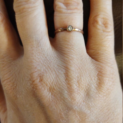 Dainty Copper CZ Diamond Ring With Hammered Copper Band Copper - Etsy