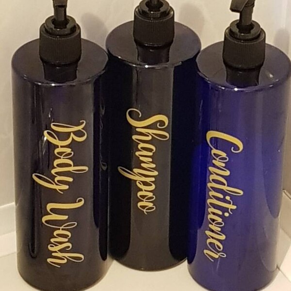 Set of 3 | SHAMPOO, CONDITIONER and BODYWASH | Bathroom Bottle Decals ...