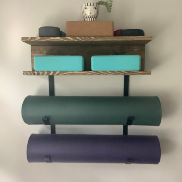 Yoga Mat Rack 2 Shelves With 2 Mat Racks, Yoga Decor, Gym Mat Rack, Gym ...