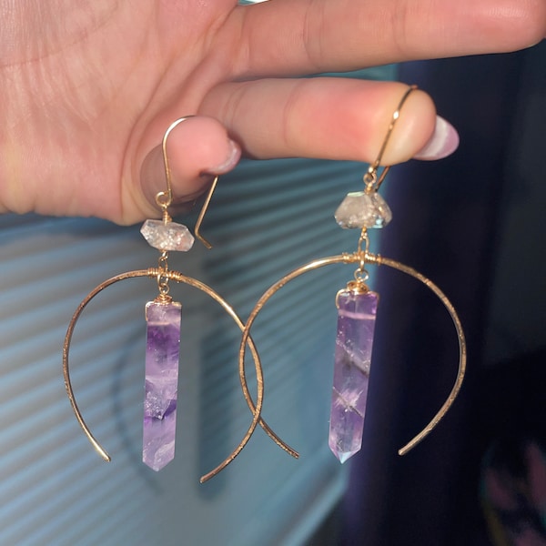 Crystal Moon Earrings, Gold Moon Hoops, Crystal Earrings, Crescent Moon ...