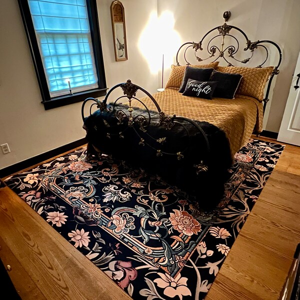 Dark Floral Victorian Rug | Wildflower Aesthetic Living Room Gothic ...