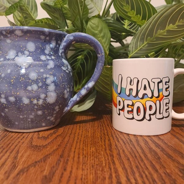 Hand Thrown 22 Oz Fluted Porcelain Cone Mug in Dark Copper Blue and Red ...