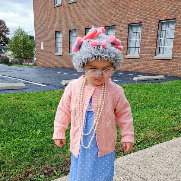Granny Cap, Grandma Hat, Hair Curler Hat, Halloween Hat, Warm Winter ...