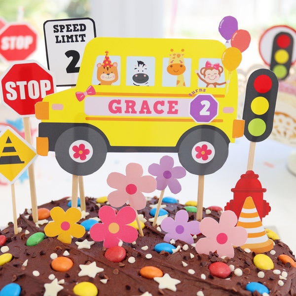 Wheels on the Bus Girl Birthday Cake Topper (EDITABLE Printable) - Etsy