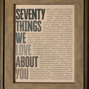 70 THINGS We Love About You 70th Birthday Gift for Men Dad - Etsy